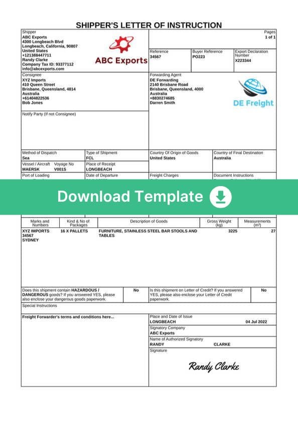 Create A Shipper s Letter Of Instruction SLI Free Template IncoDocs
